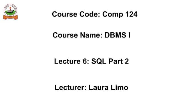 Database Management System Lecture 6 Pptx