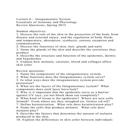 Lecture 6 Integumentary Systemessentials Of Anatomy And Physiodocx
