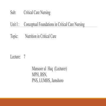 critical care Nursing unit 1 lecture 007 | PPT