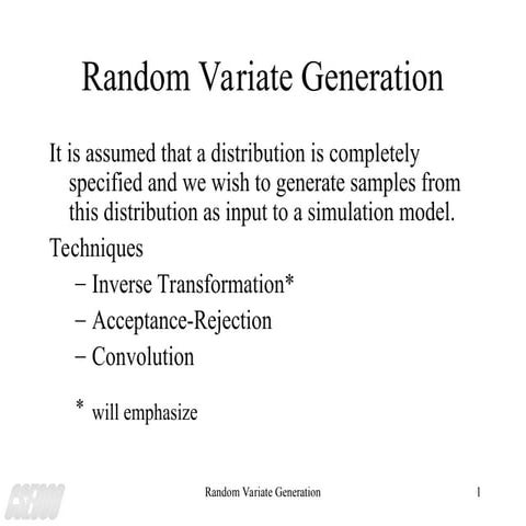Random Variate Generation Conceptual and Practice | PPT