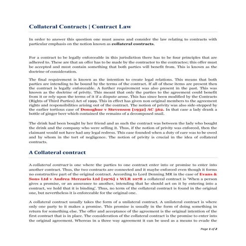 Lecture 8 Collateral Contracts - Notes | DOCX