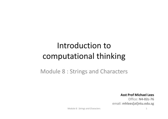 Lecture 8 Strings And Characters Ppt