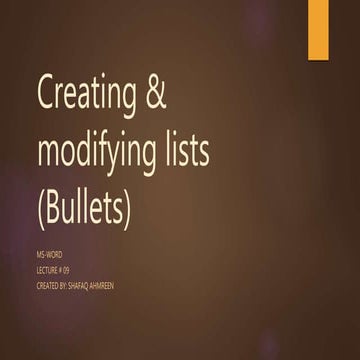 Creating And Modifying Lists In Ms Word Pptx Technology And Computing