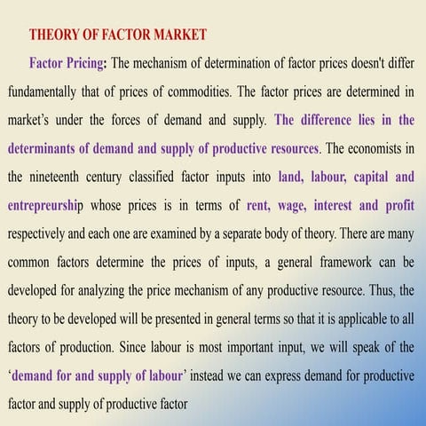 Comprehensive Theory of Factor Market and Factor Pricing Mechanisms | PPTX