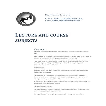Lecture and course subjects - Dr. Marilia Coutinho | PDF