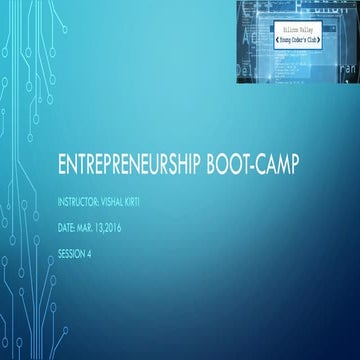 Entrepreneurship Boot-camp Session 4 | PDF