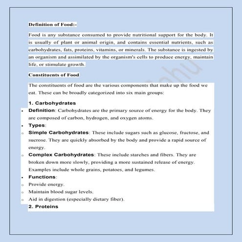 Definition of food and constituents of food | PDF