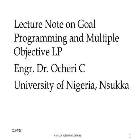 Lecture Note on Goal Programming and Multiple Objective LP.ppt