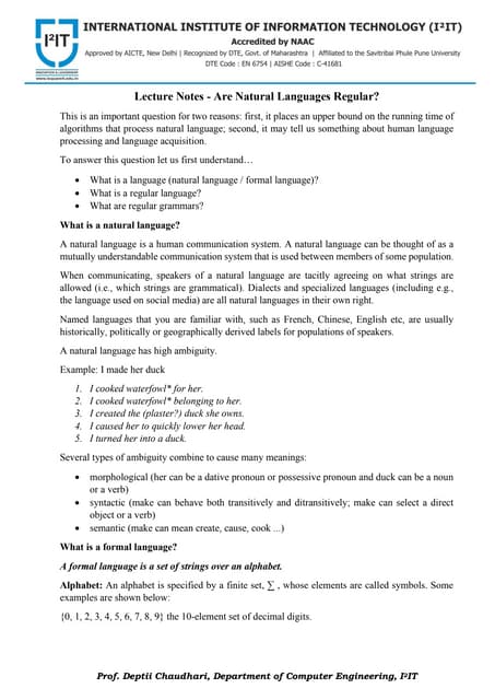 Lecture Notes Finite State Automata For Nlppdf Programming Languages Computing
