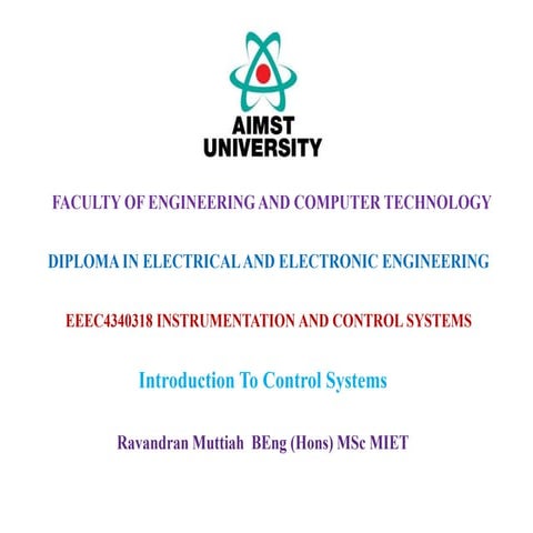 Lecture Notes Eeec4340318 Instrumentation And Control Systems Introduction To Control Systems