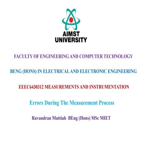 Lecture Notes Eeec6430312 Measurements And Instrumentation Errors During The Measurement
