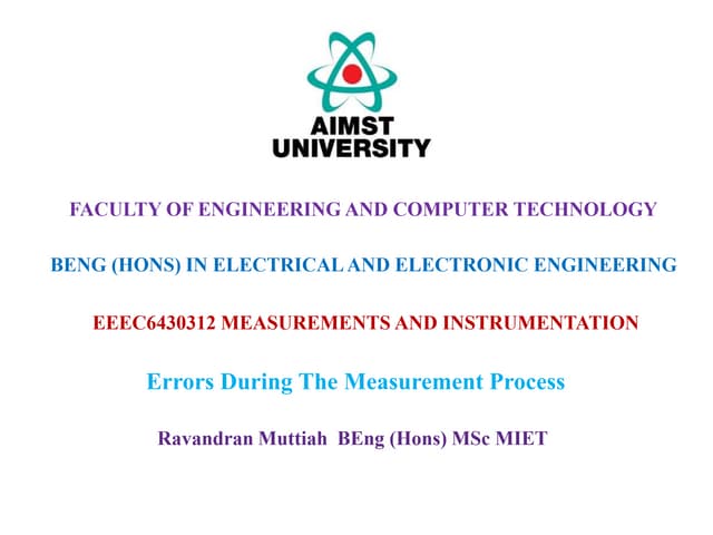 Lecture Notes Eeec6430312 Measurements And Instrumentation Errors During The Measurement