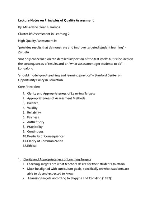 Principles of high quality assessment | PDF
