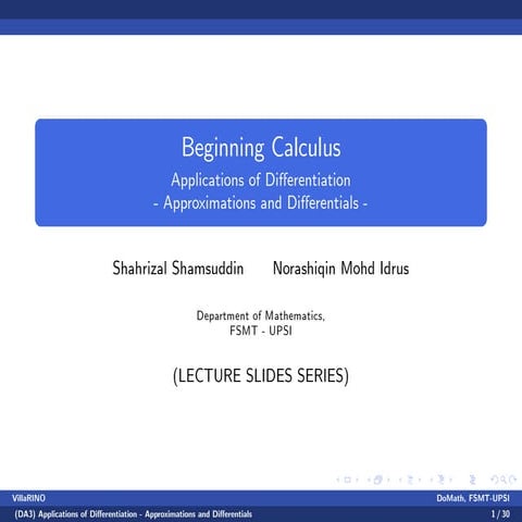 Benginning Calculus Lecture Notes 8 Linear Quadratic Approximation Ppt
