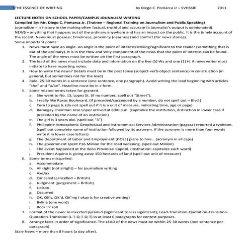 Lecture Notes on Campus Journalism | DOC