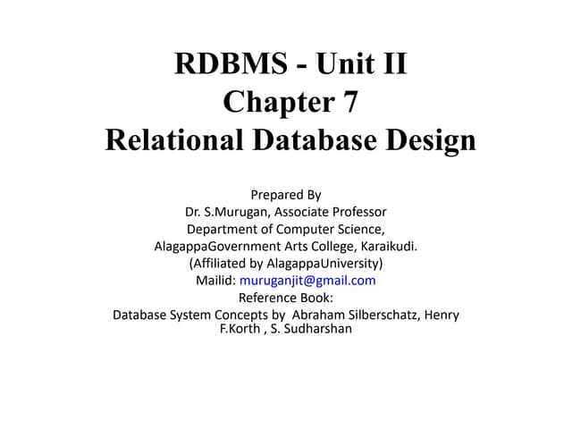 Lecture Notes Unit2 Chapter7 Relationaldatabasedesign Pdf
