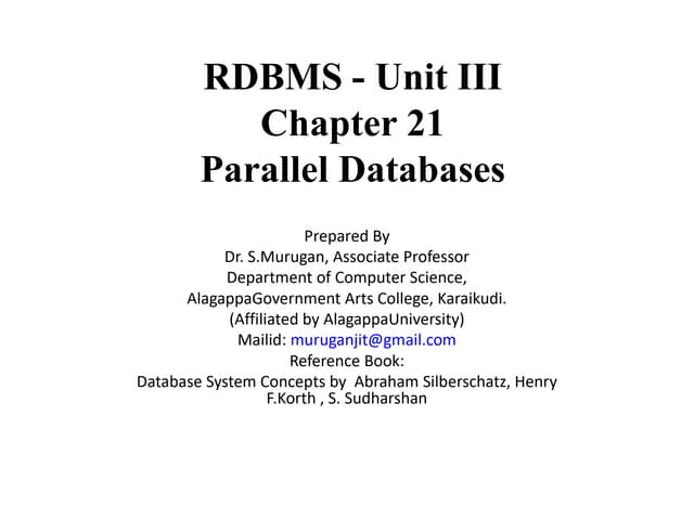 Lecture Notes Unit3 Chapter21 Parallel Databases Ppt 2774