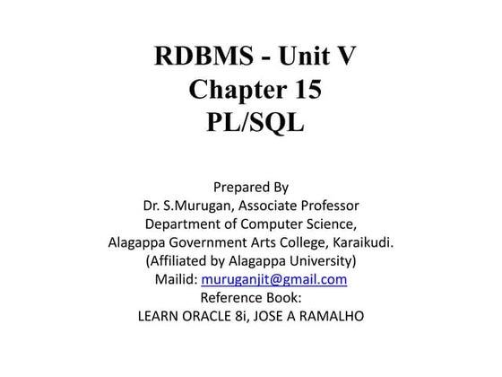 Lecture Notes Unit5 Chapter17 Stored Procedures And Functions Ppt