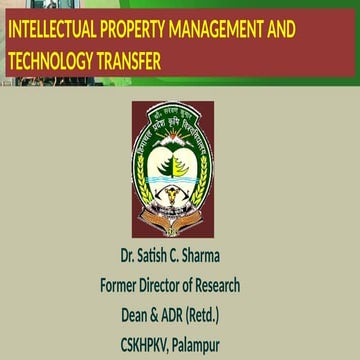 INTELLECTUAL PROPERTY MANAGEMENT AND TECHNOLOGY TRANSFER | PPTX