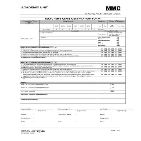 Lecturer observation form | DOC