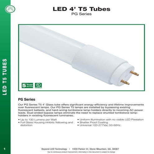 LED 4’ T5 Tubes PG Series | PDF