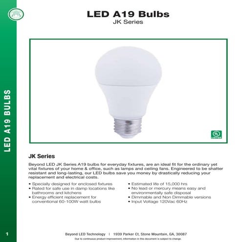 LED A19 Bulbs JK Series | PDF