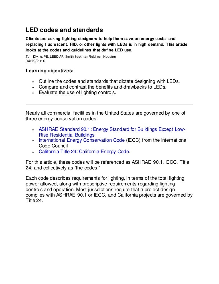 Led codes and standards &Advantages