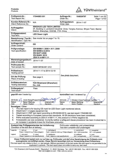 Led panel light tuv gs certification | PDF