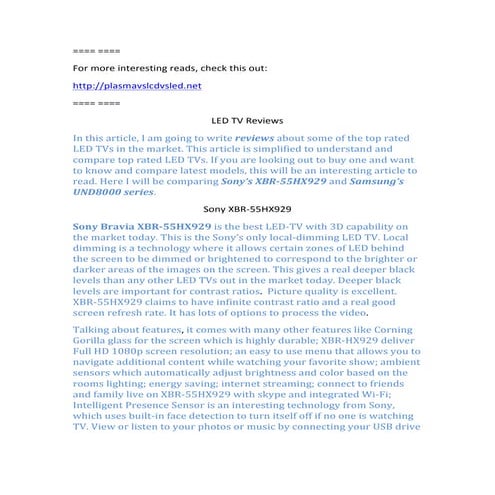 LED TV Reviews | PDF