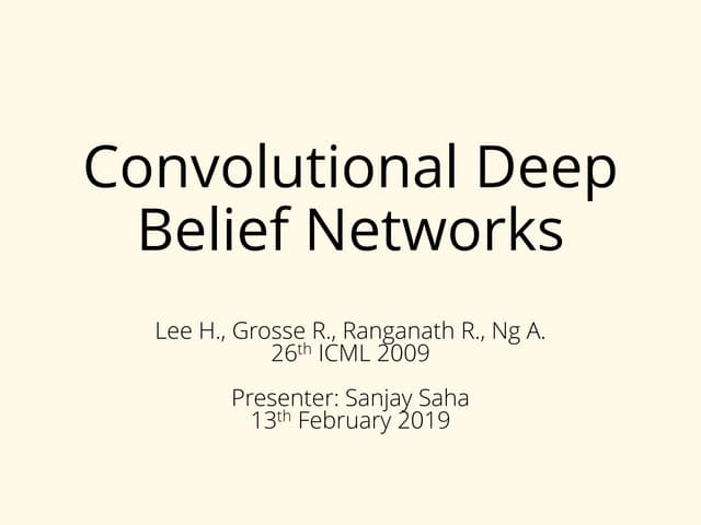 Convolutional Deep Belief Nets By Lee H 2009 Ppt Free Download