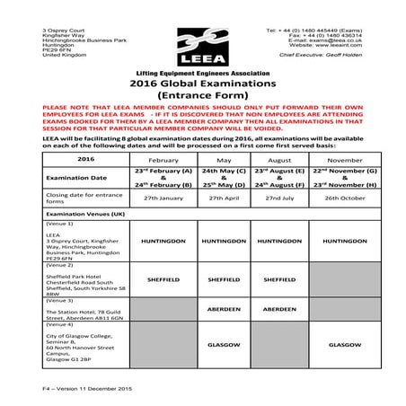 Leea 2016 examination entrance form version | PDF