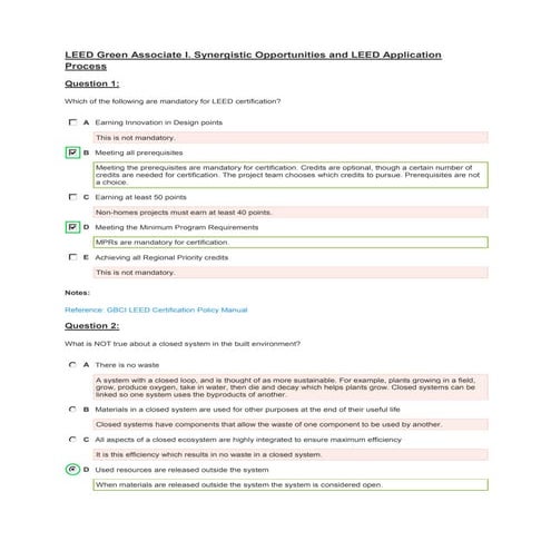 Leed green associate i. synergistic opportunities and leed application ...