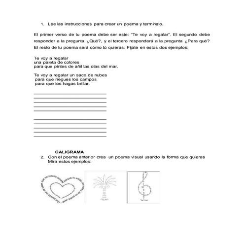Lee las instrucciones para crear un poema y termínalo | DOCX
