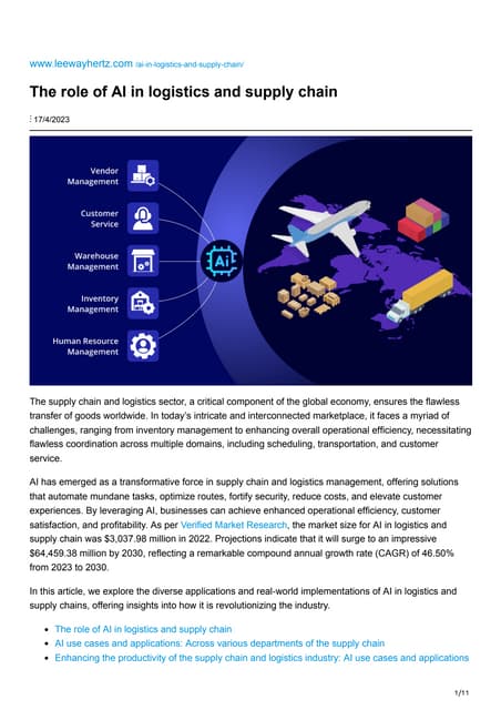 Artificial Intelligence in Logistics and Supply Chain Domain | PPT