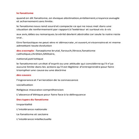 Le fanatisme | DOCX