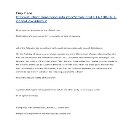 LEG 100 Business Law Quiz 2 | PDF