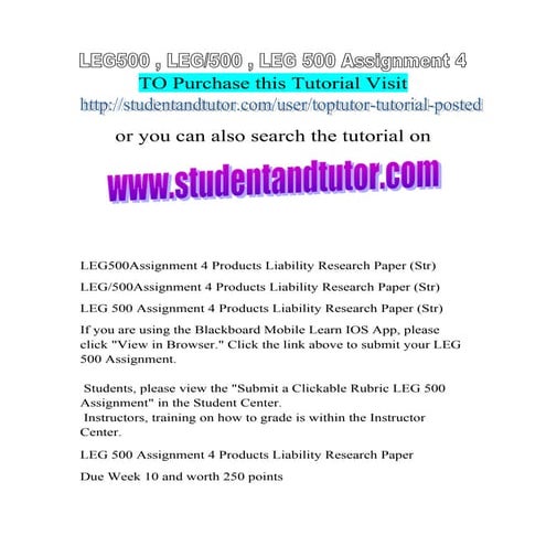 Leg 500 assignment 4 products liability research paper (str) | PDF