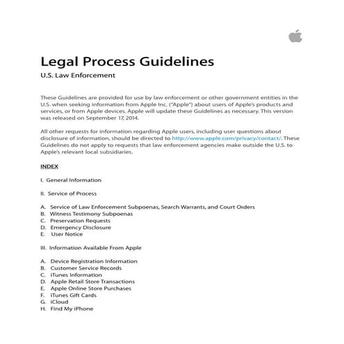 Apple Legal process guidelines US | PDF