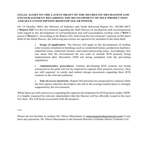 LEGAL ALERT ON THE LATEST DRAFT OF THE DECREE ON MECHANISM AND ...