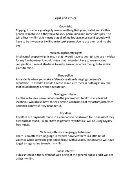 Legal and ethical report | DOCX | Video Production | Content Production