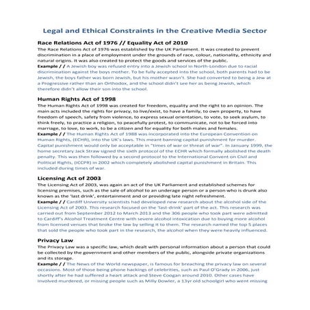 Legal and Ethical Constraints in the Creative Media Sector | DOCX