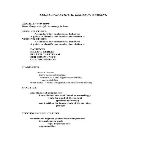 Legal and ethical issues in nursing | DOC | Law