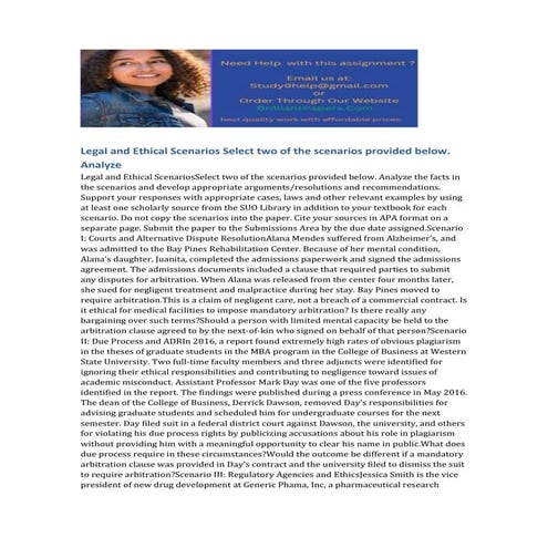 Legal and Ethical ScenariosSelect two of the scenarios provide.docx