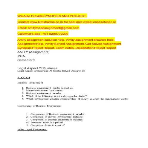 Legal Aspect of Business MBA Semester 2 | DOCX