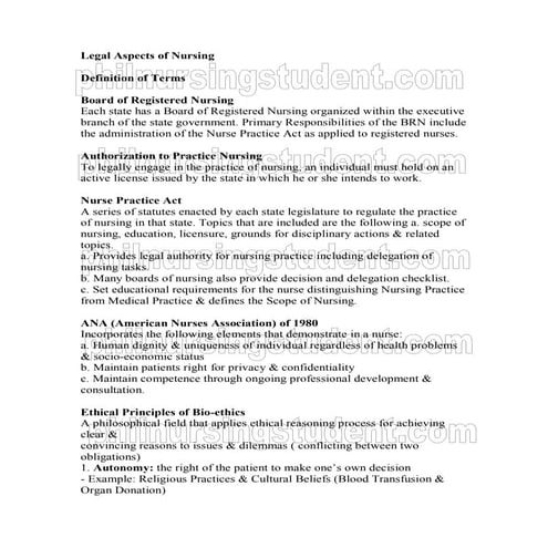 Legal aspects of nursing philnursingstudent | PDF