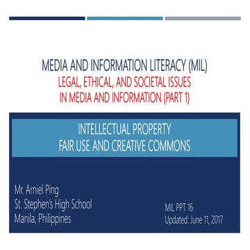 LEGAL, ETHICAL, AND SOCIETAL ISSUES IN MEDIA AND INFORMATION (PART 1 ...