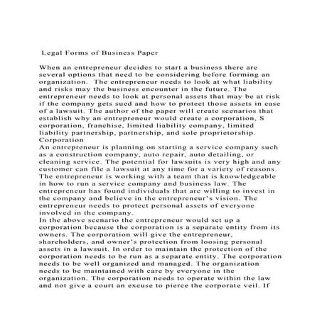 Legal Forms of Business PaperWhen an entrepreneur decides t.docx
