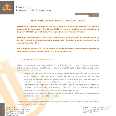 Legal fresh modificarea codului fiscal prin OUG 58-2010 | PDF