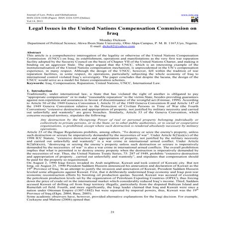 Legal issues in the united nations compensation commission on iraq | PDF