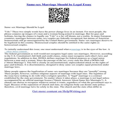 Legalization Of Same Sex Marriage Essay Pdf